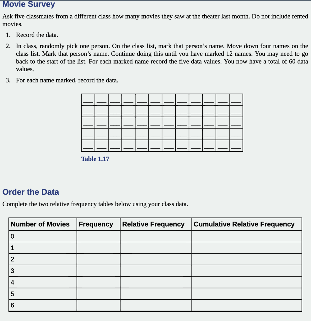 Solved Movie Survey Ask five classmates from a different | Chegg.com