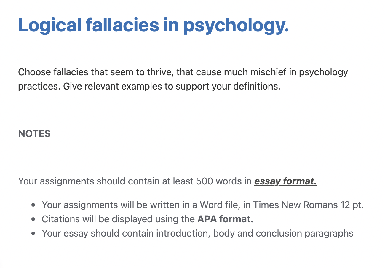 Solved Logical fallacies in psychology. Choose fallacies | Chegg.com