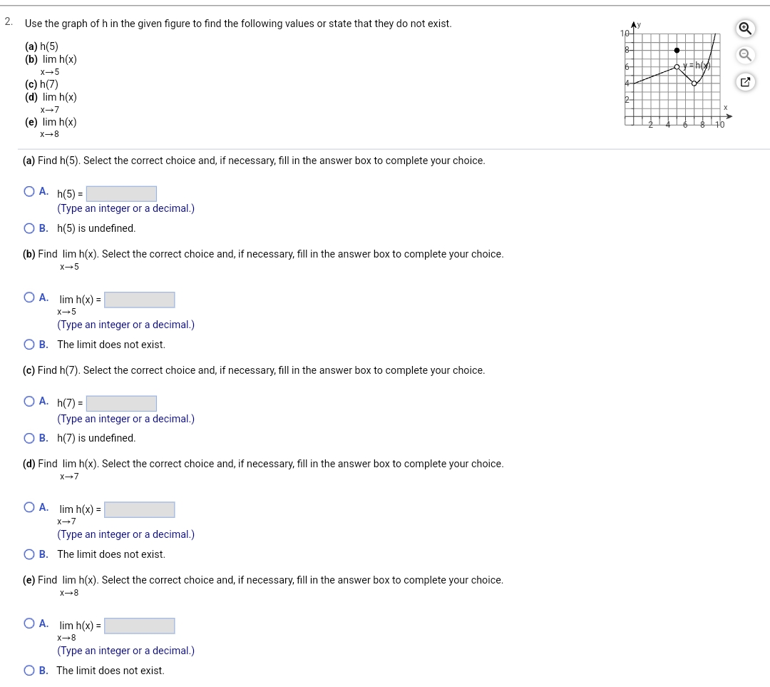 Solved 2. Use the graph of h in the given figure to find the | Chegg.com