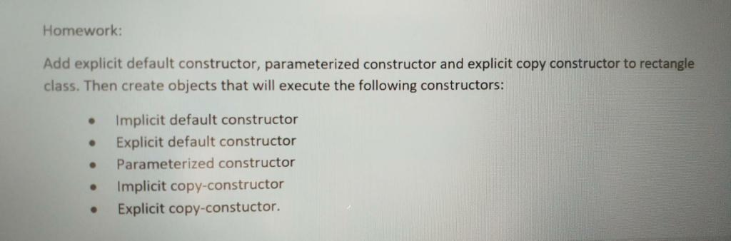 Solved Homework: Add explicit default constructor, | Chegg.com