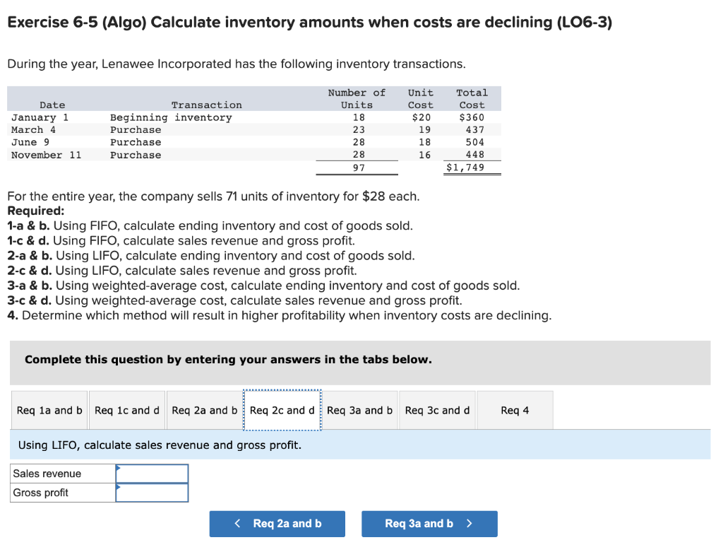 Solved Exercise 6-5 (Algo) Calculate inventory amounts when | Chegg.com