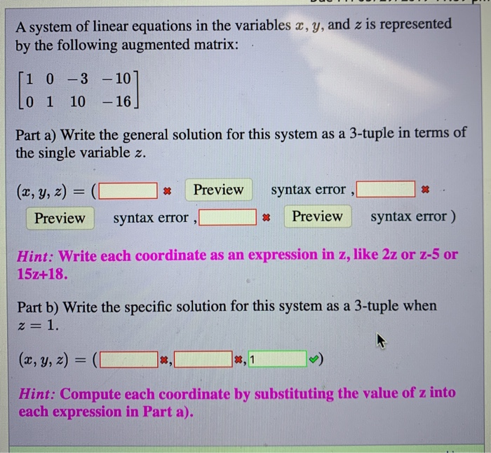 Solved A system of linear equations in the variables z, y, | Chegg.com