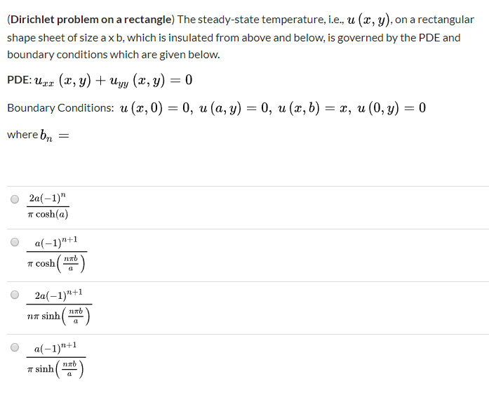 Solved (Dirichlet problem on a rectangle) The steady-state | Chegg.com