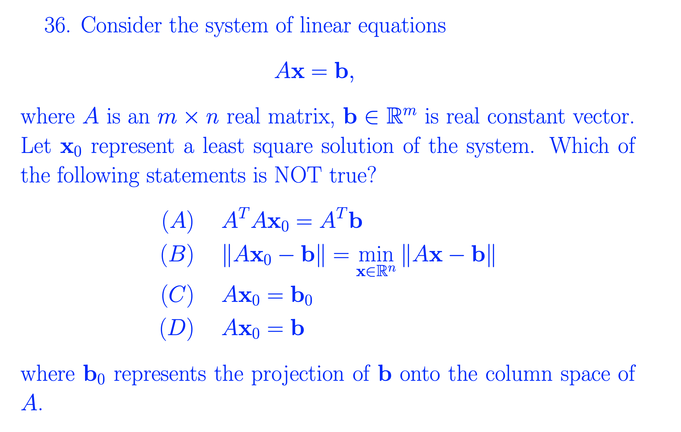 Solved 36. Consider the system of linear equations Ax=b | Chegg.com