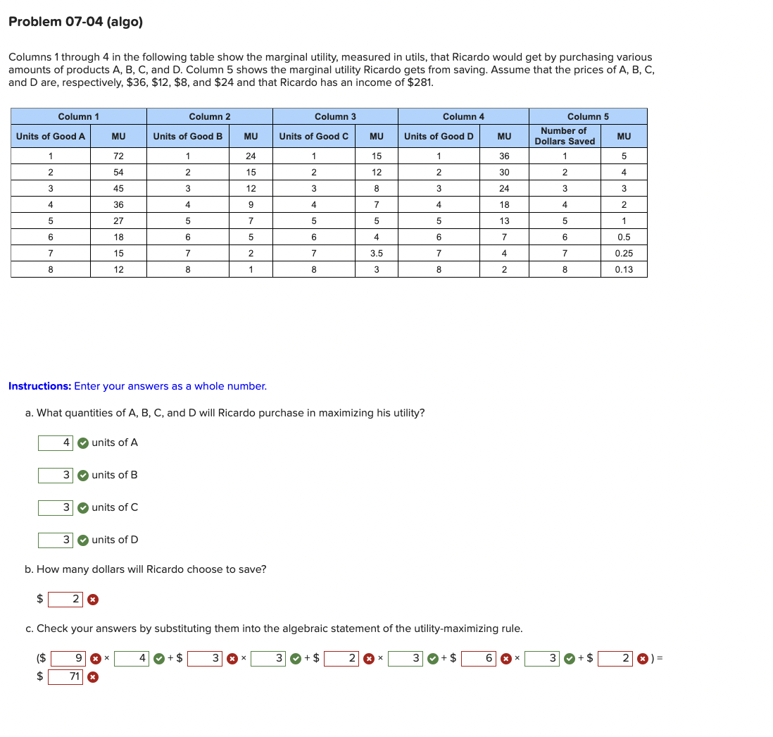 Solved Columns 1 through 4 in the following table show the | Chegg.com