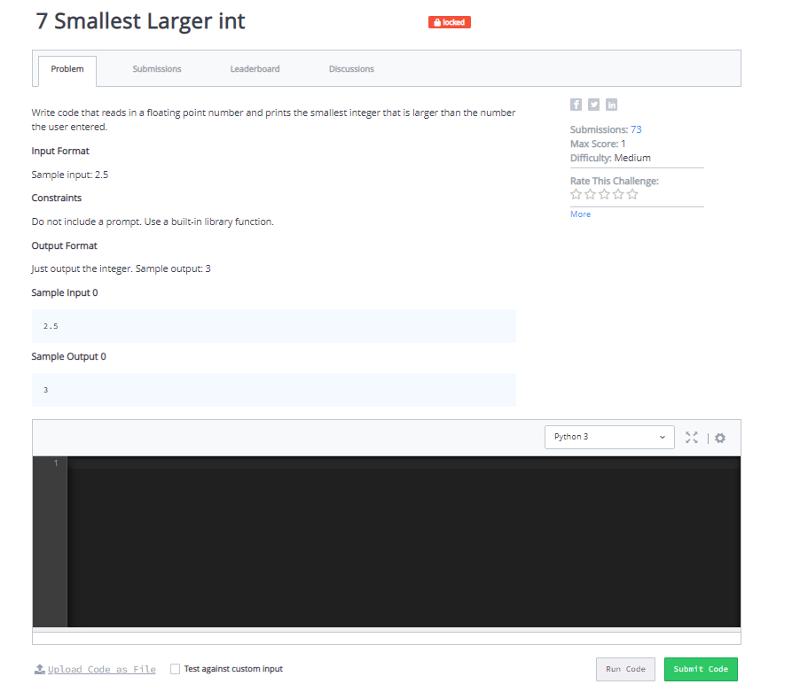 Solved 7 Smallest Larger int locked Problem Submissions | Chegg.com