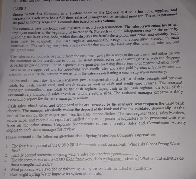 What can top alagcnn CASE 3 pring Water Spa Company | Chegg.com