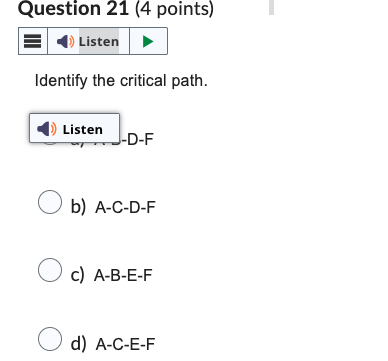 Solved Question 21 (4 points) Identify the critical path. | Chegg.com