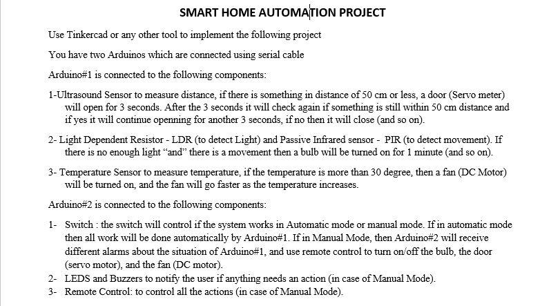 Solved SMART HOME AUTOMATION PROJECT Use Tinkercad or any | Chegg.com