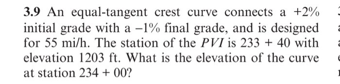 Solved 3.9 An equal-tangent crest curve connects a +2% | Chegg.com