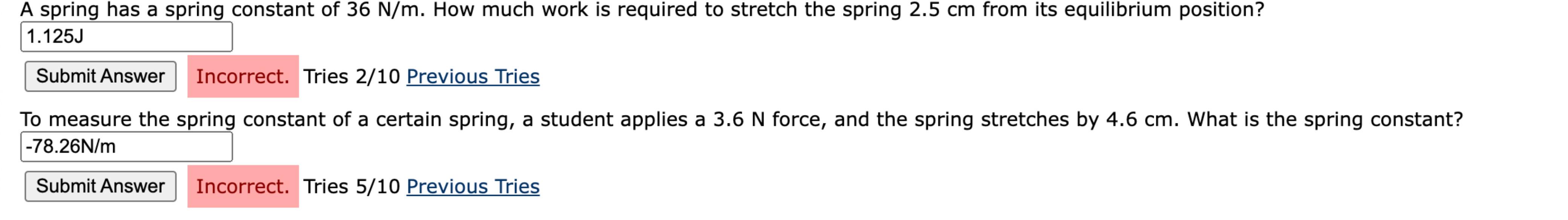 Solved A spring has a spring constant of 36 N/m. How much | Chegg.com