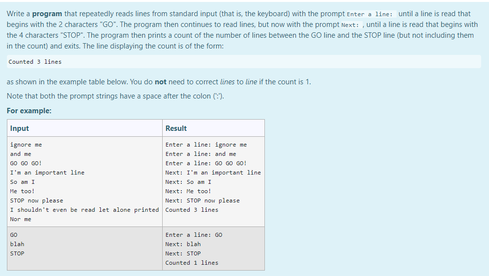 Solved Write a Python program that repeatedly reads lines | Chegg.com