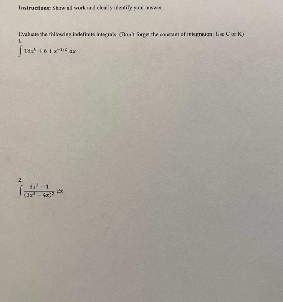 Solved Instructions: Show all work and clearly identify your | Chegg.com