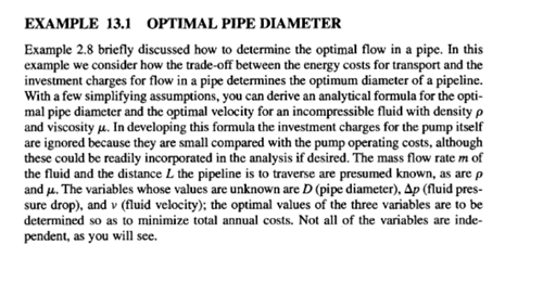 EXAMPLE 13.1 OPTIMAL PIPE DIAMETER Example 2.8 | Chegg.com