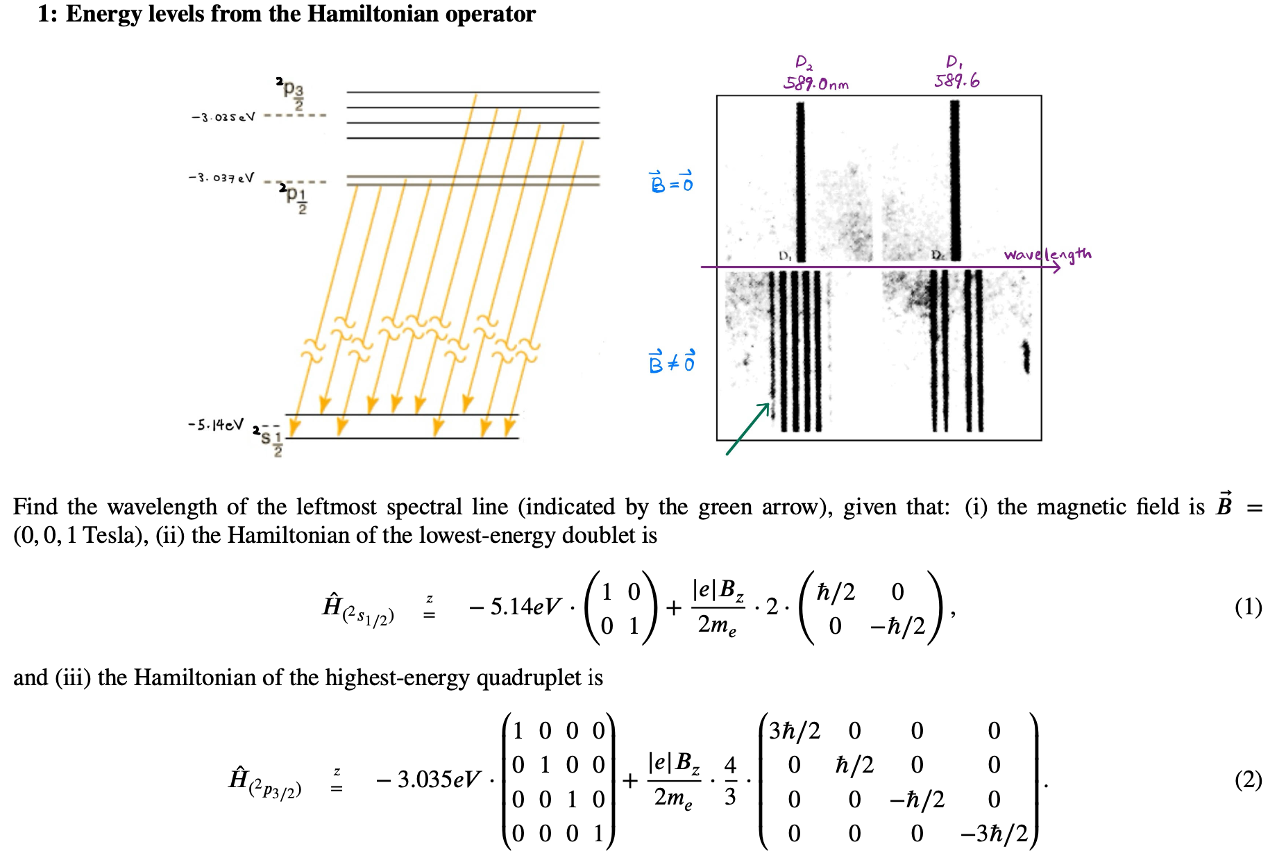Solved 1: Energy levels from the Hamiltonian operatorFind | Chegg.com