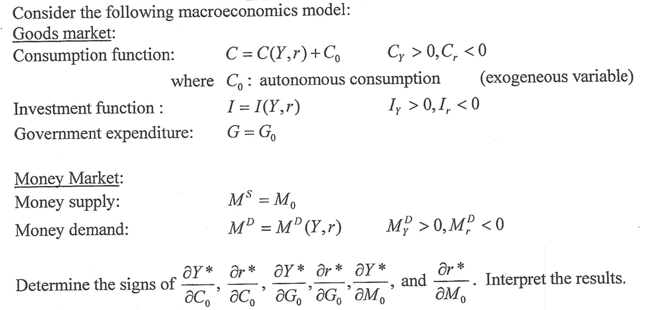 Solved let C0 r and I0 be exogenous variables (parameters). | Chegg.com