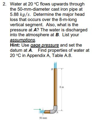 Solved 2. Water at 20 °C flows upwards through the | Chegg.com
