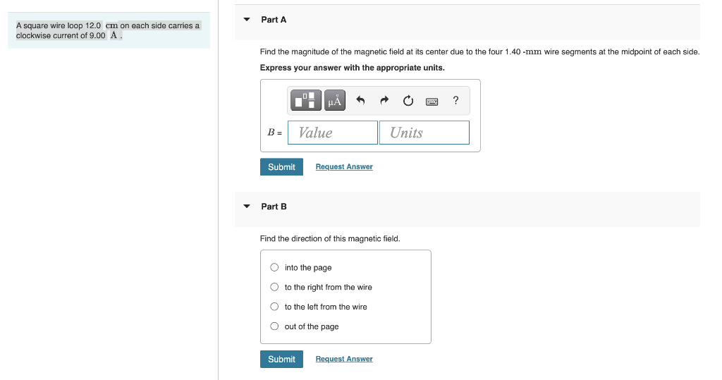 Solved A square wire loop 12.0 cm on each side carries a | Chegg.com