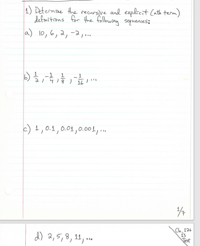 Solved (1) Determine the recursive and explicit (nth term) | Chegg.com