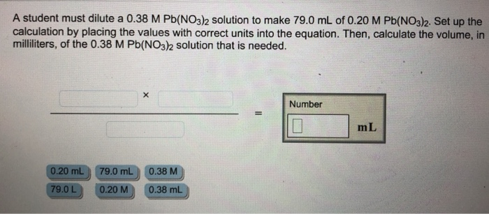 Solved A student must dilute a 0.38 M Pb(NO3)2 solution to | Chegg.com
