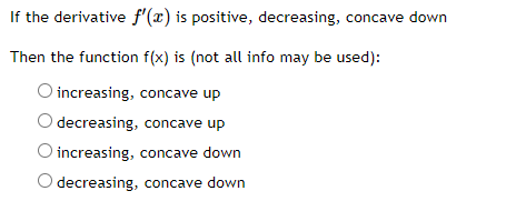 Solved If the derivative f′(x) is positive, decreasing, | Chegg.com
