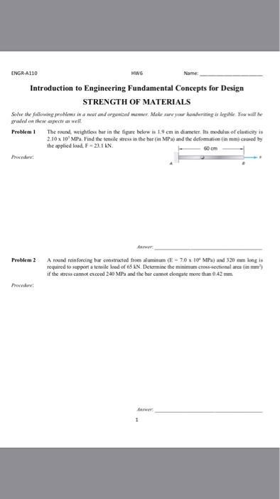 Solved ENGR-A110 HW6 Name: Introduction to Engineering | Chegg.com