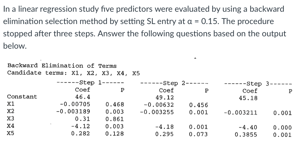 Solved = In a linear regression study five predictors were | Chegg.com