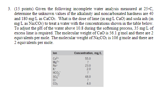 Solved 3. (15 points) Given the following incomplete water | Chegg.com