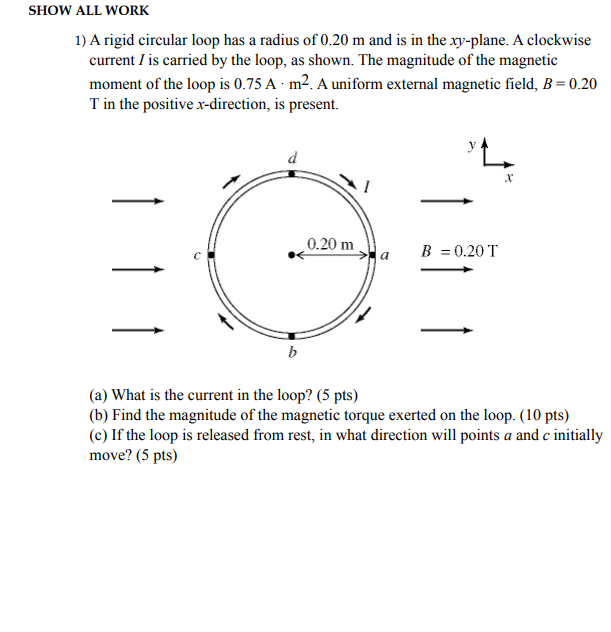 Solved SHOW ALL WORK 1) A rigid circular loop has a radius | Chegg.com
