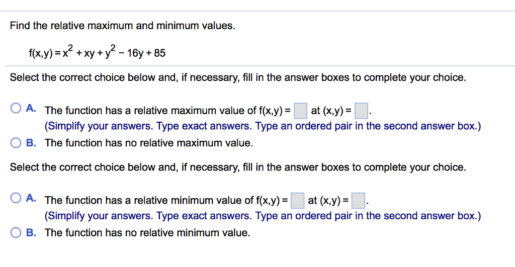 Solved Find the relative maximum and minimum values. | Chegg.com