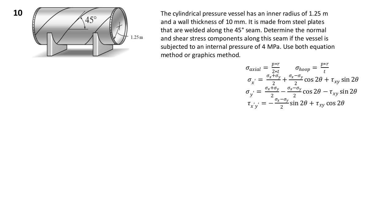 Solved The cylindrical pressure vessel has an inner radius | Chegg.com