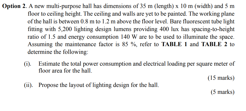 Solved Option 2. A new multi-purpose hall has dimensions of | Chegg.com