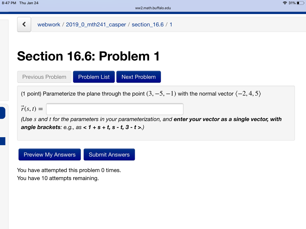 Solved 8:47 PM Thu Jan 24 令31%.一) ww2.math.buffalo.edu | Chegg.com