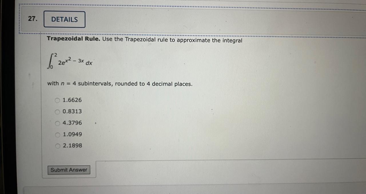 Solved Trapezoidal Rule. Use the Trapezoidal rule to | Chegg.com
