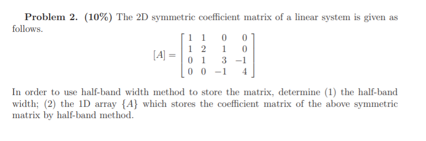 Solved Problem 2. (10%) The 2D symmetric coefficient matrix | Chegg.com