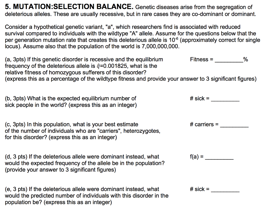 Solved 5. MUTATION:SELECTION BALANCE. Genetic diseases arise | Chegg.com