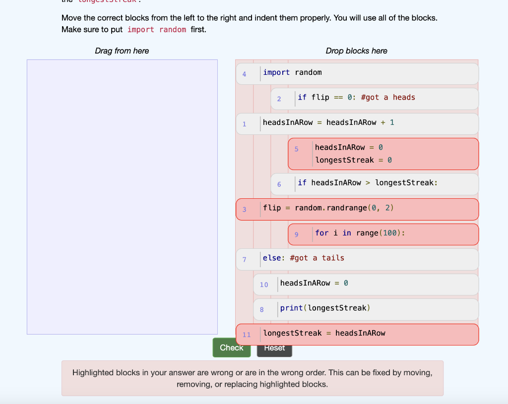 Solved The code below is supposed to “flip a coin” 100 times | Chegg.com