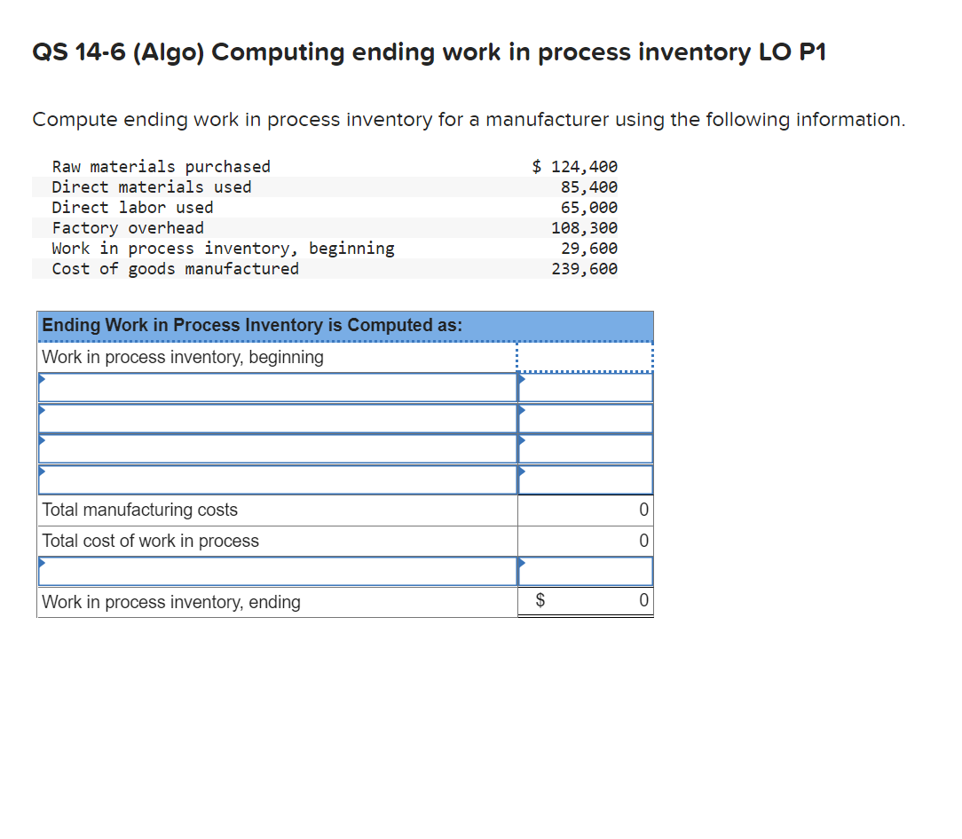 Solved QS 14-6 (Algo) Computing ending work in process | Chegg.com