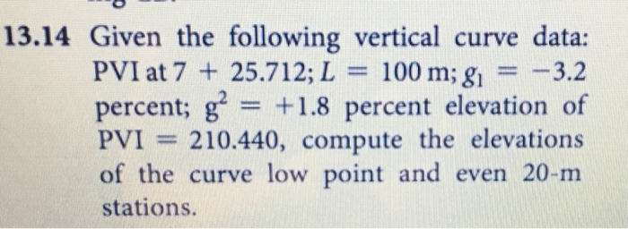 Solved 13.14 Given the following vertical curve data: PV1 at | Chegg.com