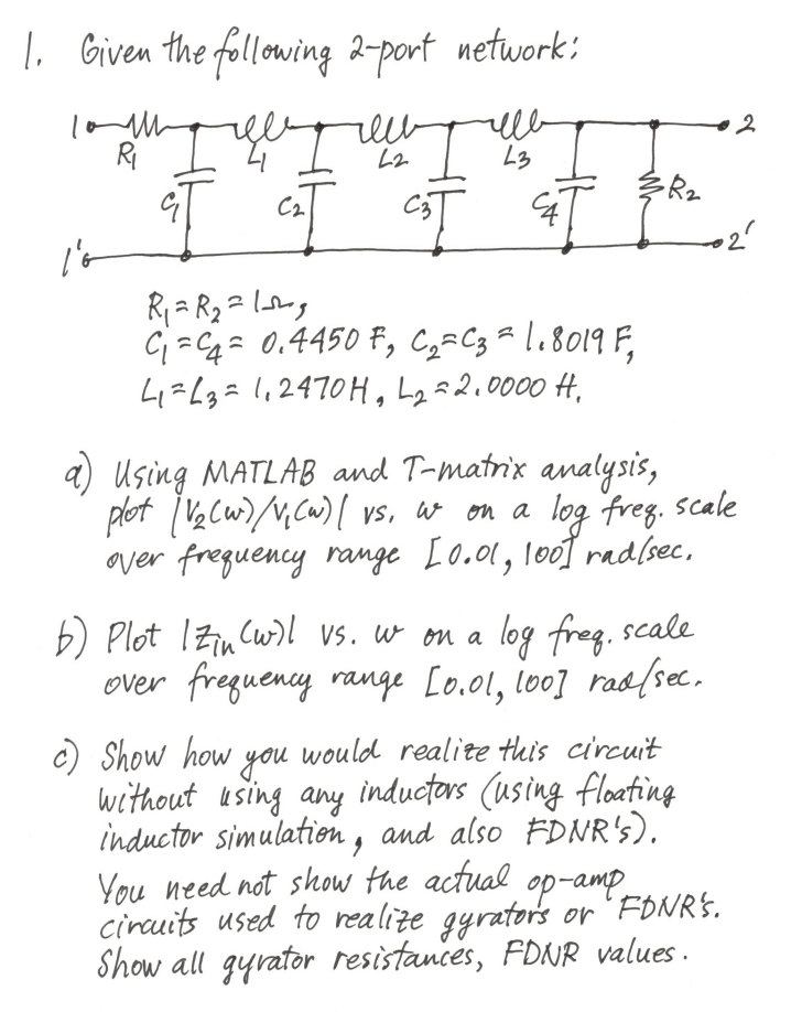 I. Given the fellwing 2-port nefwork L2 C2 C3 a) | Chegg.com