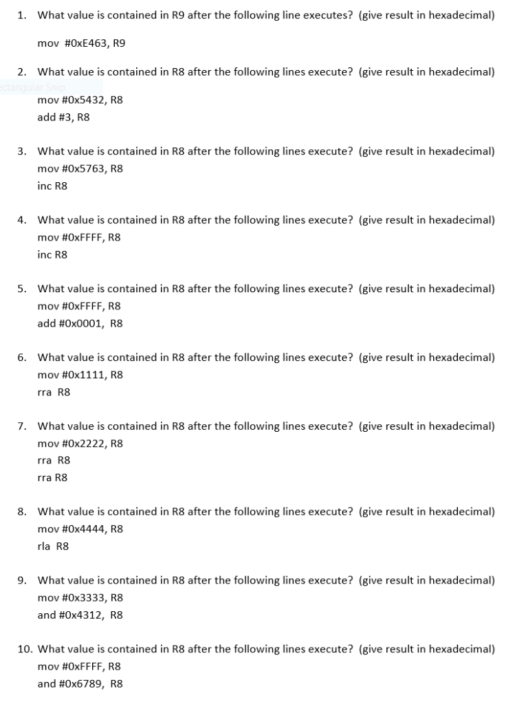 Solved What value is contained in R9 after the following | Chegg.com