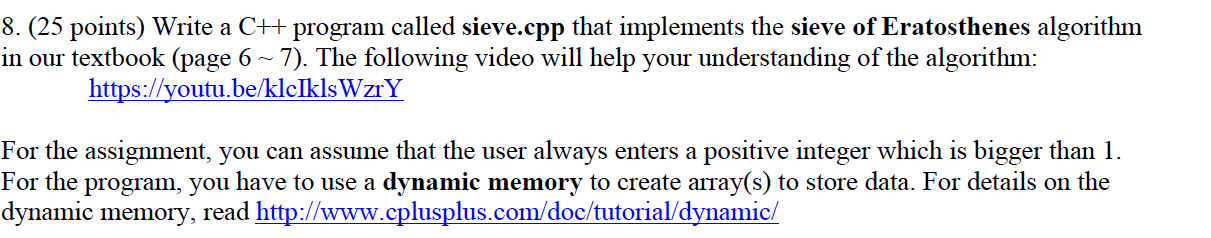 Solved 8. (25 points) Write a C++ program called sieve.cpp | Chegg.com