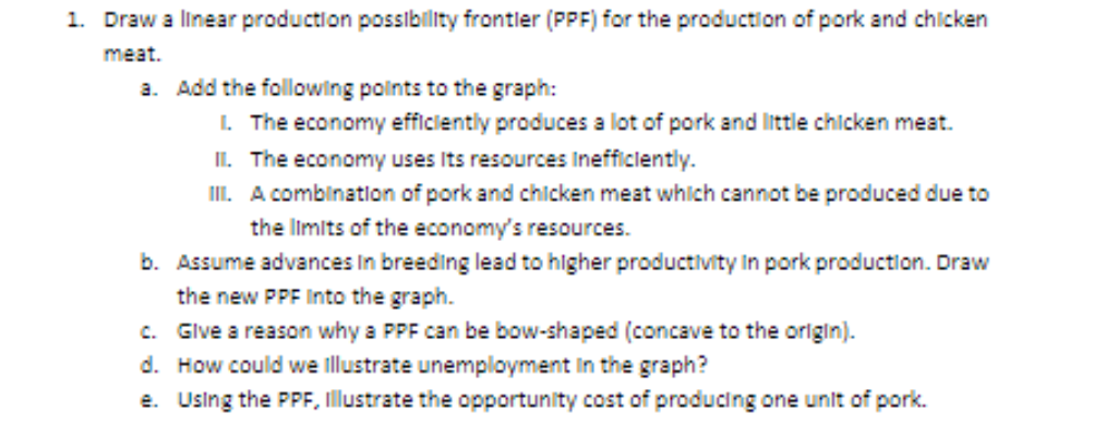 Solved Draw a linear production possibility frontler (PPF) | Chegg.com