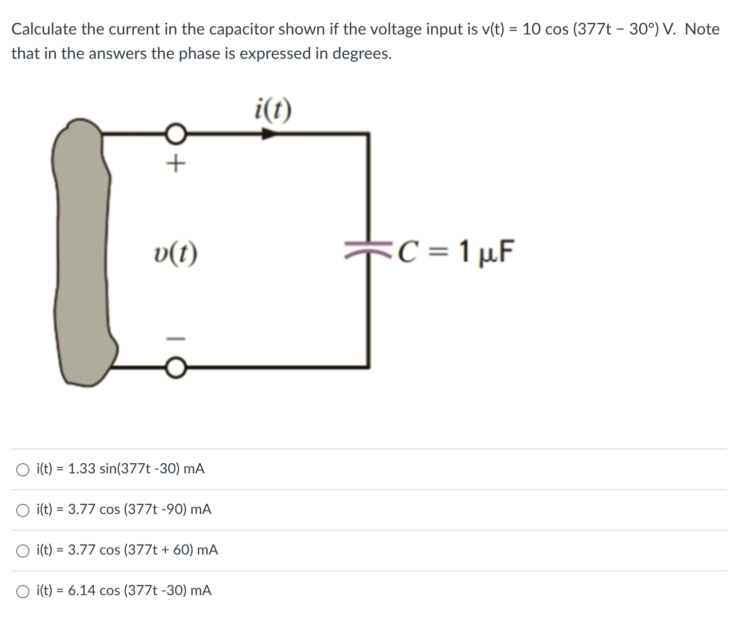 Solved Calculate the current in the capacitor shown if the | Chegg.com