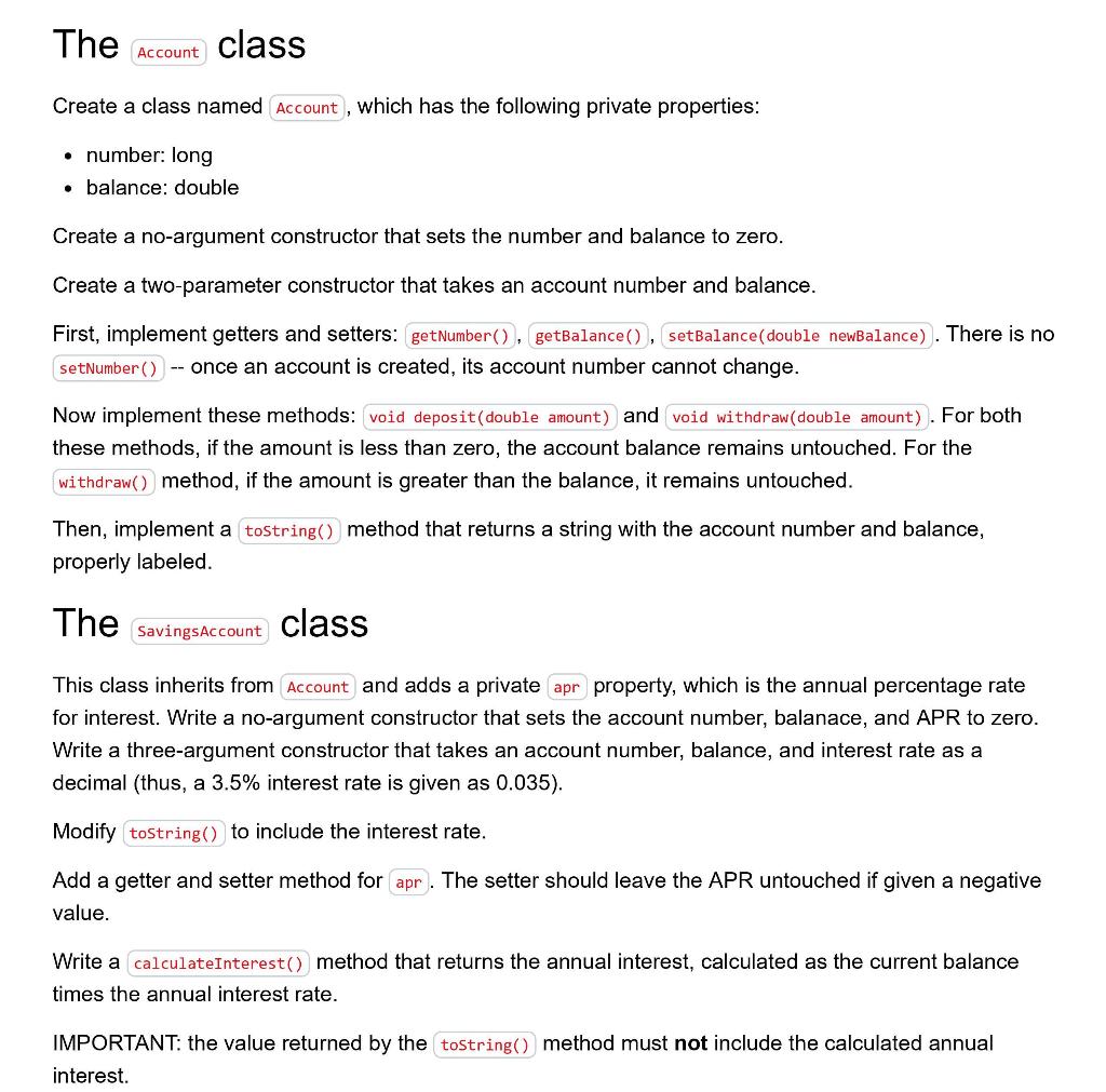 Solved The Account class Create a class named Account, which | Chegg.com