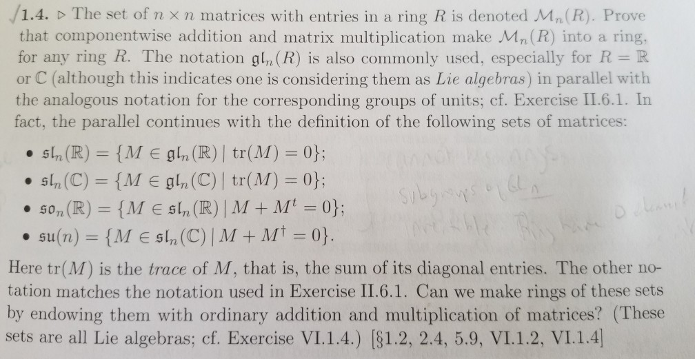 Solved 1.4. that componentwise addition and matrix | Chegg.com