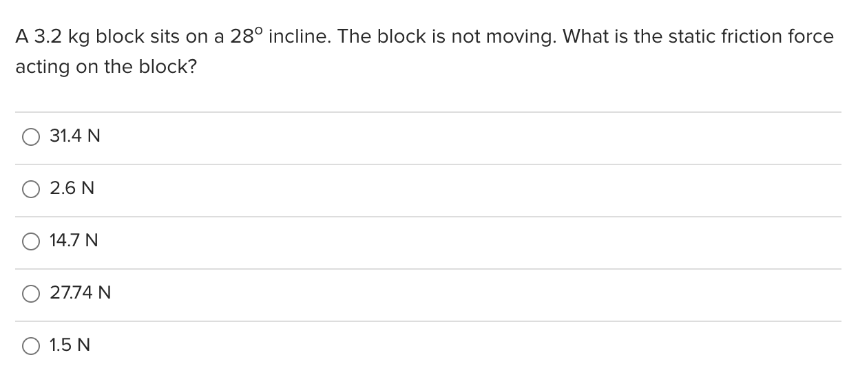 Solved A 3.2 kg block sits on a 28° incline. The block is | Chegg.com
