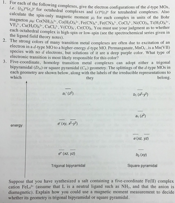 Solved 1. For each of the following complexes, give the | Chegg.com
