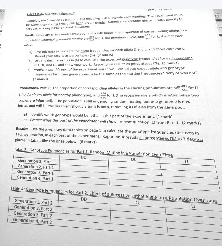 Biology 030 Lab #1 Data Analysis Assignment: | Chegg.com