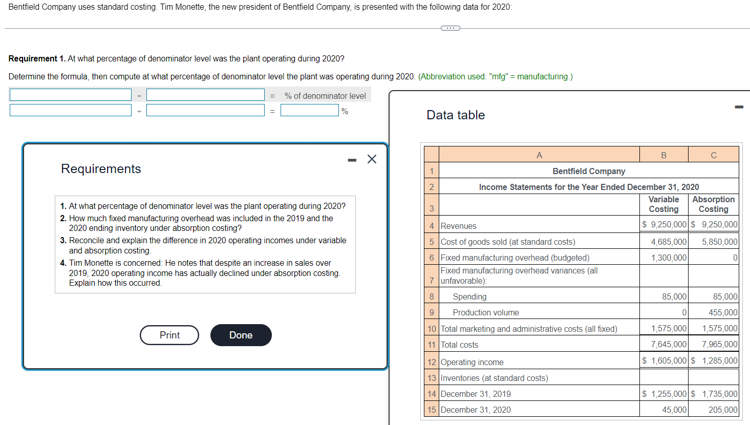 Solved Bentfield Company uses standard costing. Tim Monette, | Chegg.com